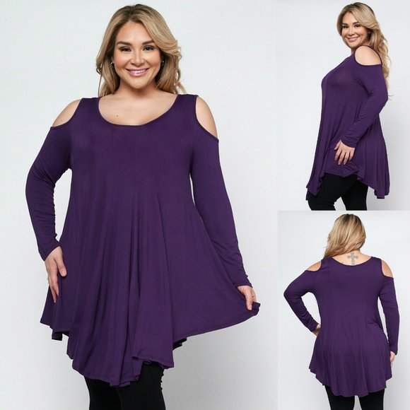 Emerald | Tops | Cold Shoulder Long Sleeve Plus Size Tunic Top Made In ...